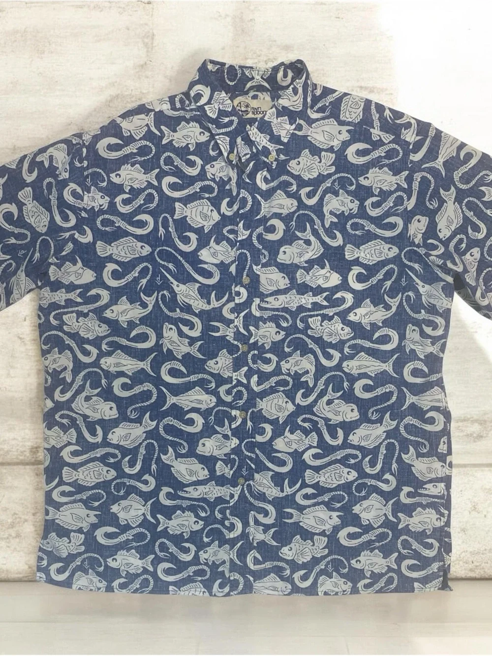 reyn spooner | Shirts | Reyn Spooner Blue White Reverse Print Fish Hook ...